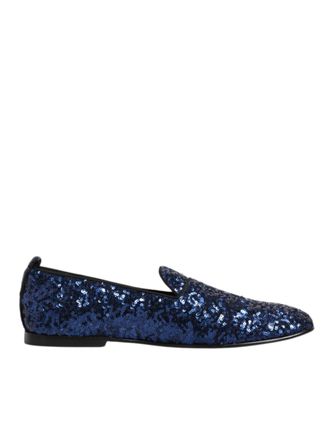 Dolce & Gabbana Blaue Pailletten Loafer Hausschuhe Herren Abend Schuhe