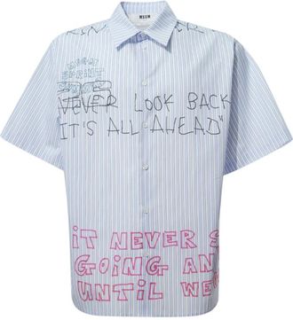 Msgm Msgm, Homme, Chemises, Bleu, Taille: L Chemise &agrave; manches courtes en popeline de coton ray&eacute;e