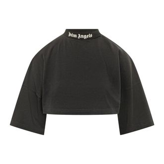 Palm Angels Femme, Tops, Noir, Taille: 38 FR Tee avec logo incurv&eacute; au dos