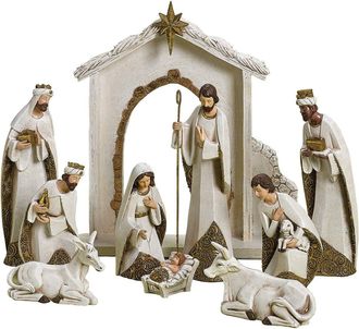 Roman Ivory and Gold Christmas Nativity 10 Piece Set Holiday Decoration New 31379