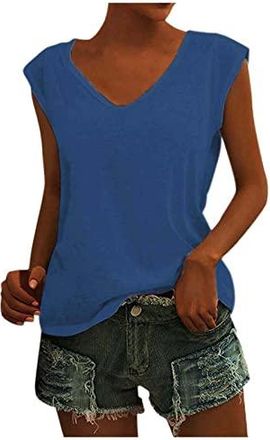 Generic D&eacute;bardeur tendance &agrave; col en V pour femme sans manches 2025, couleur unie, d&eacute;contract&eacute;, basique, mignon, tendance, d&eacute;bardeurs Y2K pour l&eacute;t&eacute;, le printem