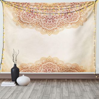 Abakuhaus Mandala Wandteppich, Oriental Klassiker, Wohnzimmer Schlafzimmer Heim Seidiges Satin Wandteppich, 200 x 150 cm, Beige