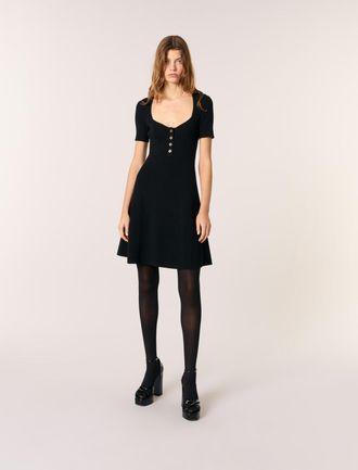 Maje Kurzes Kleid Aus Rippstrick - Schwarz - Gr&ouml;&szlig;e 40 - Maje
