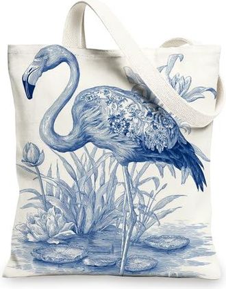 Generic Sacs fourre-tout en toile artistique, sacs de courses réutilisables, légers et lavables avec bandoulière, bleu, 13x15 Inch