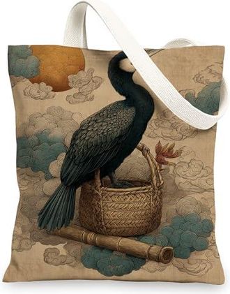 Generic Sac fourre-tout artistique en toile, sacs de courses réutilisables vintage, sacs légers à bandoulière noirs 33 x 38 cm