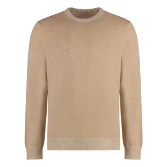 Malo Kaschmir Rundhalspullover mit gerippten Kanten - - Knitwear - Herren - Beige - 3XL