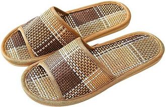 Hemobllo Pantoufles Été Rotin Tissé Souliers Frais Pour Maison Pantoufles Confortables
