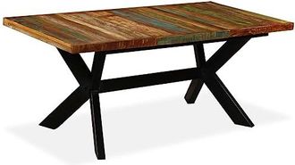 vidaXL Table &agrave; manger Bois r&eacute;cup&eacute;ration massif et croix en acier 180cm