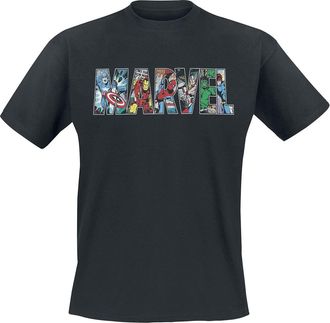 MARVEL Character Logo M&auml;nner T-Shirt schwarz XL 100% Baumwolle Fan-Merch, Filme, TV-Serien