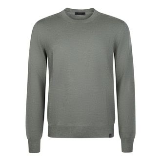 Fay Gr&uuml;ner Wollstrick Rundhalspullover - - Knitwear - Herren - Gr&uuml;n - L
