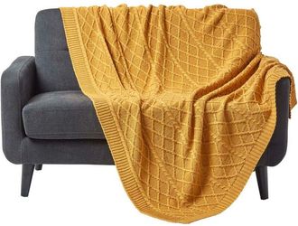 Homescapes Homescapes - Strickdecke senfgelb - Baumwolle, geometrisches Zopfmuster 150x200 cm