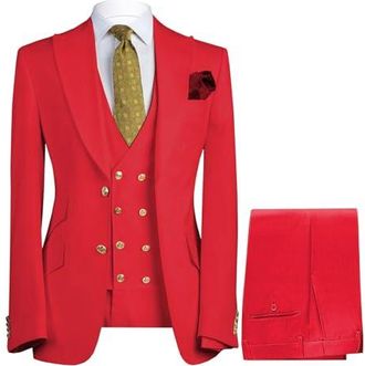 Generic Costume 3 pi&egrave;ces &agrave; double boutonnage pour homme - Veste et pantalon - Revers en pointe - Pour mariage, bal de fin dann&eacute;e, Rouge, XXL
