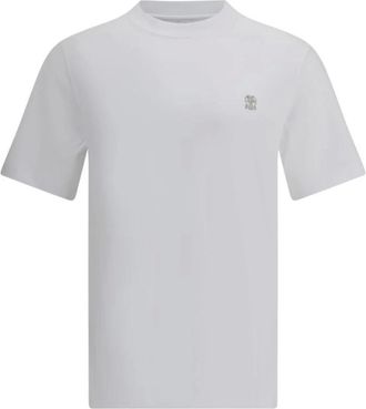 Brunello Cucinelli Homme, Tops, Blanc, Taille: L T-shirt en coton avec logo Style élégant
