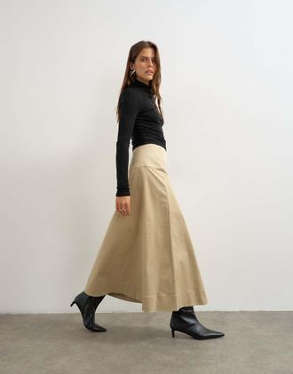 Topshop jupe trench en serg&eacute; &agrave; taille portefeuille avec d&eacute;tail de ceinture, stone-Noir