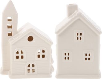 OSALADI 2 St&uuml;ck Keramik LED Weihnachtsh&auml;user Handbemalt Warm Leuchtend Wei&szlig;e Porzellan Dorfh&auml;user Weihnachtsbaumschmuck und Tischdekoration f&uuml;r Festliche Wohn