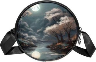 Generic Petit sac &agrave; bandouli&egrave;re Circle pour femme, petit sac &agrave; bandouli&egrave;re avec fermeture &eacute;clair, bretelles r&eacute;glables, sac &agrave; main rond d&eacute;contract&eacute; pour femmes