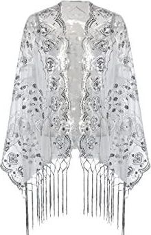 Babeyond Ch&acirc;le &agrave; Paillettes des ann&eacute;es 1920 Pashmina, Gris, Taille Unique Femme