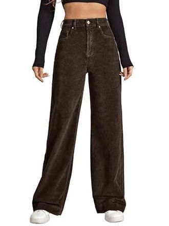 SOLY HUX Pantalon en velours c&ocirc;tel&eacute; pour femme - Coupe droite - Taille haute - Pantalon dautomne - Pantalon de loisirs avec poches - Tenue de bureau - Pantalon