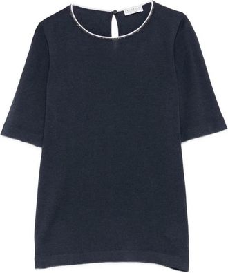 Brunello Cucinelli Top en cachemire orn&eacute; de monili - Femme - Pulls - Bleu - Taille: 36 FR