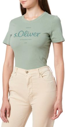 s.Oliver Damen 2136485 T-Shirt mit Logo Print, 72D0 grün, 36