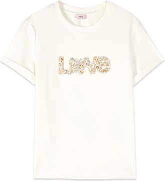 Oltre Femme, Tops, Blanc, Taille: 42 FR T-shirt avec lettres brod&eacute;es de bijoux