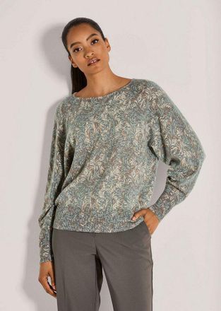 Madeleine Strickpullover Stilvoller Strickpullover mit Fledermaus&auml;rmeln Eleganter Print-Pullover mit Rippstrick-B&uuml;ndchen und Langarm