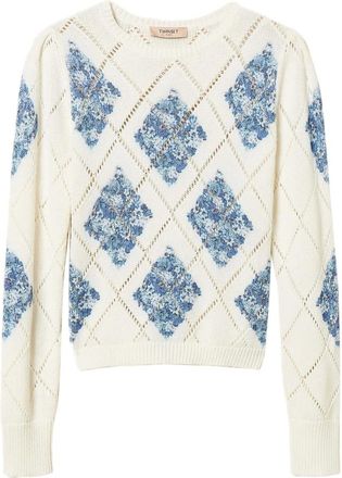 Twinset Femme, Pulls, Blanc, Taille: 42 FR Rombi Floreali Topazio Pull