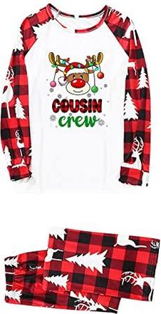 Generic Vêtements de nuit 2026 pour la famille de Noël, pyjama assorti mignon à grandes têtes imprimé à carreaux hauts et pantalons à manches longues et panta