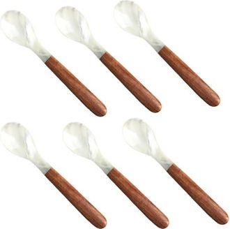 Generic Lot de 6 fourchettes en coquillage naturel, cuill&egrave;re en nacre, fourchettes alimentaires, cuill&egrave;res &agrave; caviar avec manche en bois, cuill&egrave;re en nacre, cu