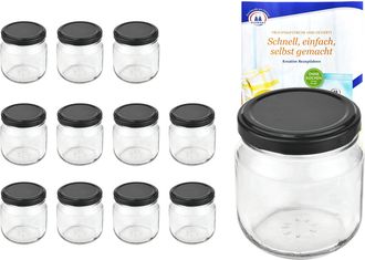 MamboCat 12er Set Rundgl&auml;ser 212 ml nieder Deckelfarbe schwarz to 66 inkl. Diamant Gelierzauber Rezeptheft, Marmeladengl&auml;ser, Einmachgl&auml;ser, Einweckgl&auml;ser, Gl&auml;