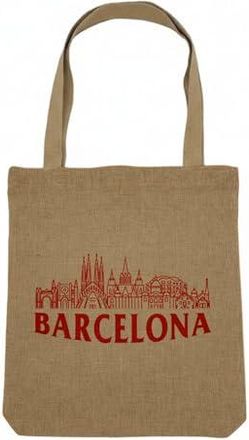 Fabulous Sac Shopping Tote Bag Aspect Lin - Barcelona Minimalist Espagne Barcelone Voyage - Sac de Courses Toile Epaisse 360g Beige Naturel Cabas Port&eacute; Epaule 