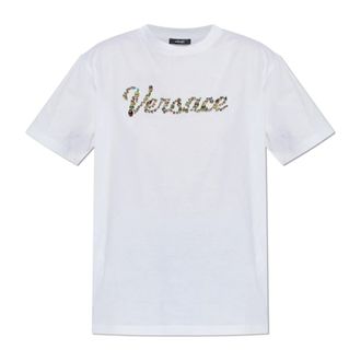 Versace T-Shirt aus besticktem Baumwoll-Jersey - - Tops - Damen - Wei&szlig; - S