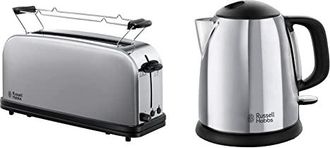 Russell Hobbs Toaster Grille-Pain, Fente Large Spécial Baguette, 6 Niveaux de Brunissage, Fonction Décongèlation - 21396-56 Adventure & Bouilloire 1L, Marquage Tass