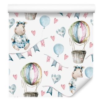 OEM Carta Da Parati Con Ippopotami E Palloncini Per Soggiorno E Camera Da Letto, 50x1000 Cm