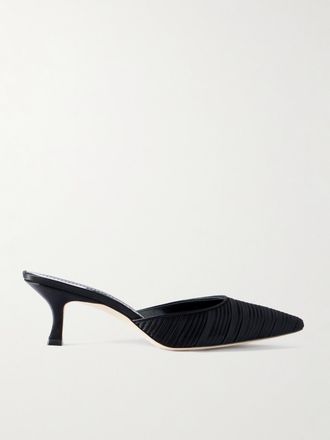 Manolo Blahnik Mules En Satin &Agrave; Plis Et &Agrave; Finitions En Cuir Carolyne 50 - Noir