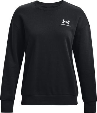 Under Armour Womens Fleece Tops Womens Ua Essential Fleece Crew, Black, 1373032-001, XL