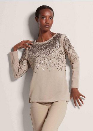 Madeleine Langarmshirt Glitzeroberteil mit funkelnden Details Eleganter Damensweater mit Pailletten und Glanzgarn, Langarm