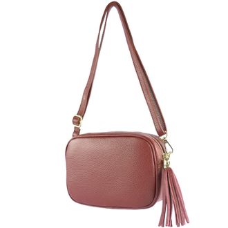 modamoda.de T240 - kleine Umh&auml;ngetasche aus ital. Echtleder, Farbe:Purpurrot