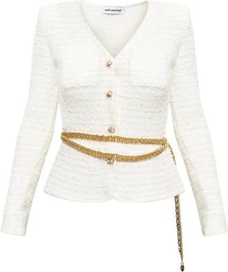 Self Portrait Gilet en maille &agrave; finitions contrastantes - Femme - Pulls - Blanc - Taille: 36 FR