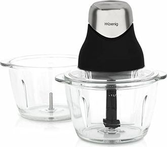 H.Koenig Multi-Zerkleinerer LEO9 für Gemüse, Zwiebeln und Nüsse, elektrisch, Edelstahlklingen, 1x Glasschale, einfache Handhabung, Deckel für Frischehaltung,Sc