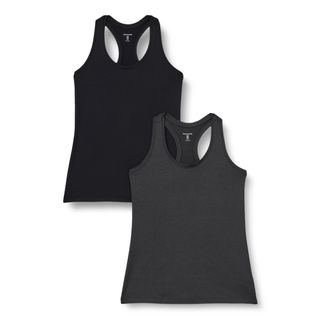 Amazon Essentials Damen Active Quick Dry Tech Stretch Racerback-Tanktop f&uuml;r Training (in &Uuml;bergr&ouml;&szlig;e erh&auml;ltlich), 2er-Pack, Graphit Heide/Schwarz, XXL