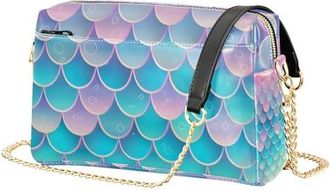 Mnsruu Sacs à bandoulière pour femme, motif écailles de poisson, sac à main en cuir bleu