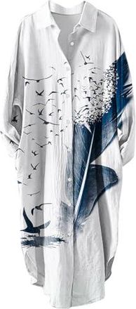 Generic Robe dété pour femme - Manches longues à revers - Poches - Motif floral - Imprimé vintage - Style vintage - Pour les vacances - Respirant - Robe midi 