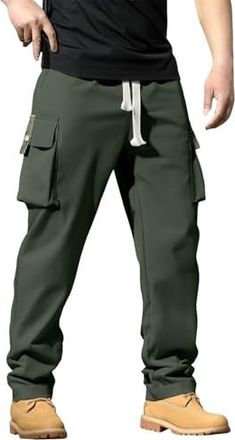 Generic Pantalon de jogging confortable pour homme pour le salon et la maison, taille &eacute;lastique douce, coupe d&eacute;contract&eacute;e, Vert, XXL