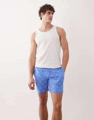 Polo Ralph Lauren Jersey-Shorts in Mittelblau mit All-over-Logoprint