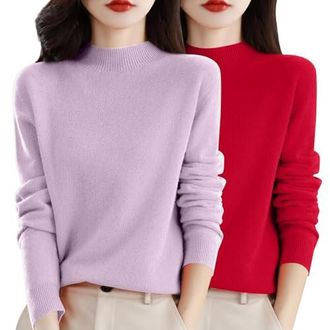 Generic Pull pour femme - Pull ample doux et confortable - &Eacute;lastique &agrave; manches longues - Couleur unie - Col roul&eacute; - Pour lautomne et lhiver 2025, Violet clair