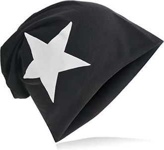 Miobo Jersey Slouch Bonnet long tendance avec &eacute;toile, couleur unie, pour homme ou femme - noir - Taille unique