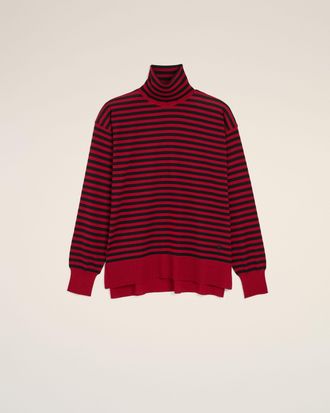 Ami Ami Paris - Pull marini&egrave;re rouge col roul&eacute; en laine et soie Noir - Taille : XXS - Unisex