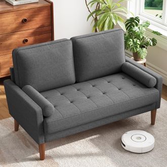 Vesgantti Sofa 2-Sitzer Modernes Kleines Sofa 121 cm in Dunkelgrau, Stoffcouch mit Armlehne Knopf-Design, inkl. 2 Wurfkissen Couch f&uuml;r Wohnzimmer, B&uuml;ro, G&auml;stezi