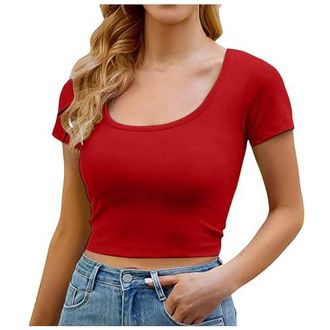 Generic Haut court d&eacute;t&eacute; pour femme &agrave; manches courtes 2025 T-shirt court ample d&eacute;contract&eacute; coupe ample pour sortir, col rond, demi-chemises mignonnes et aminci